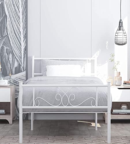SimLife Metal Twin Bed with Storage Solid Steel Legs Great for Boys and Girls Toddler Princess Bed Frame Kid's Day Bed No Box Spring Need White