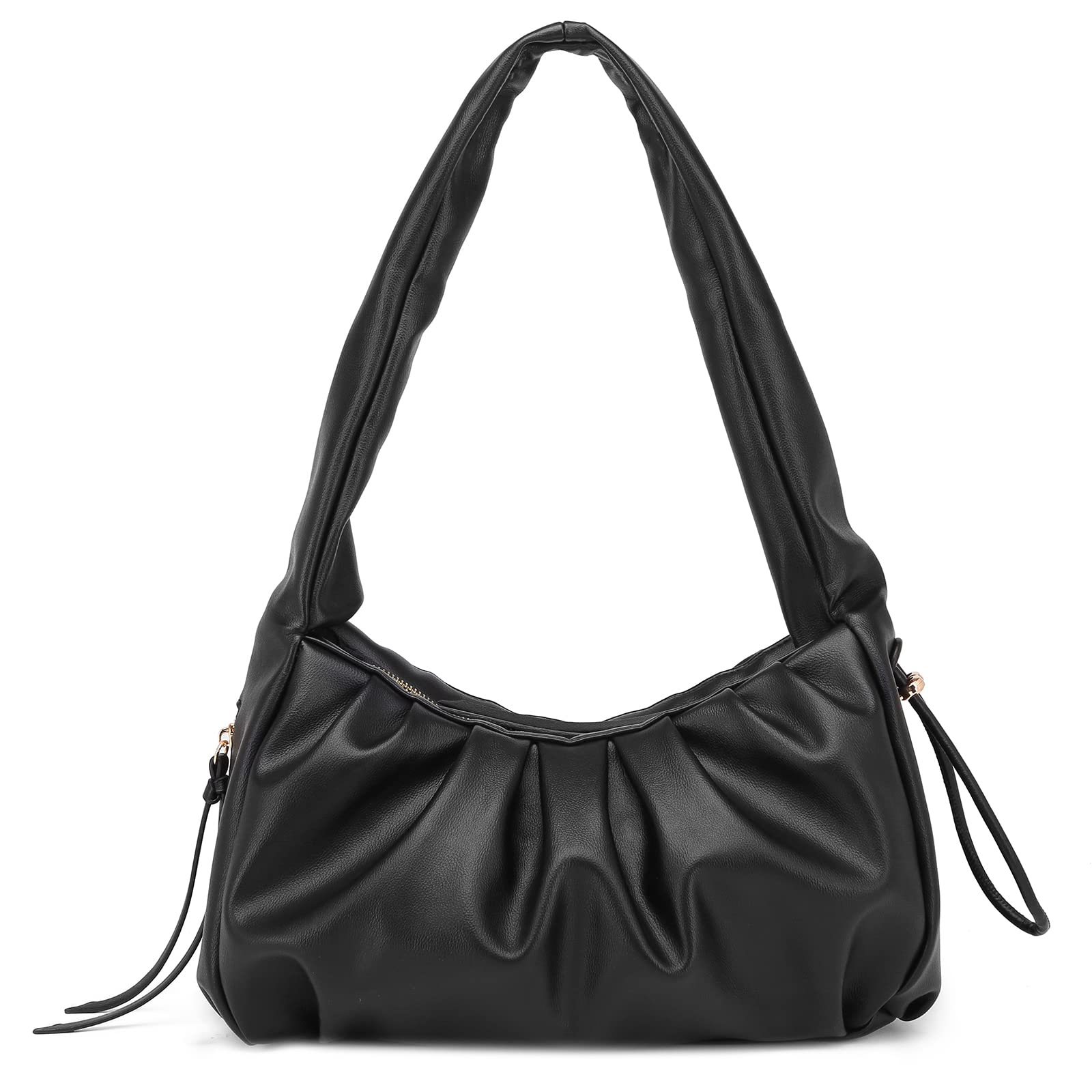 LUCKWE Ruched Hobo Bags for Women Satchel Purses Handbag Medium Crossbody Bags Drawstring Designer Shoulder Bag (Black)