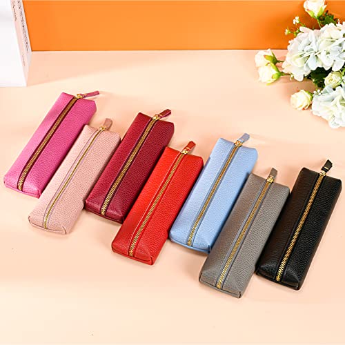 Sluxa Pink Genuine leather case, Pen organizer for adults, Small pencil case for women.