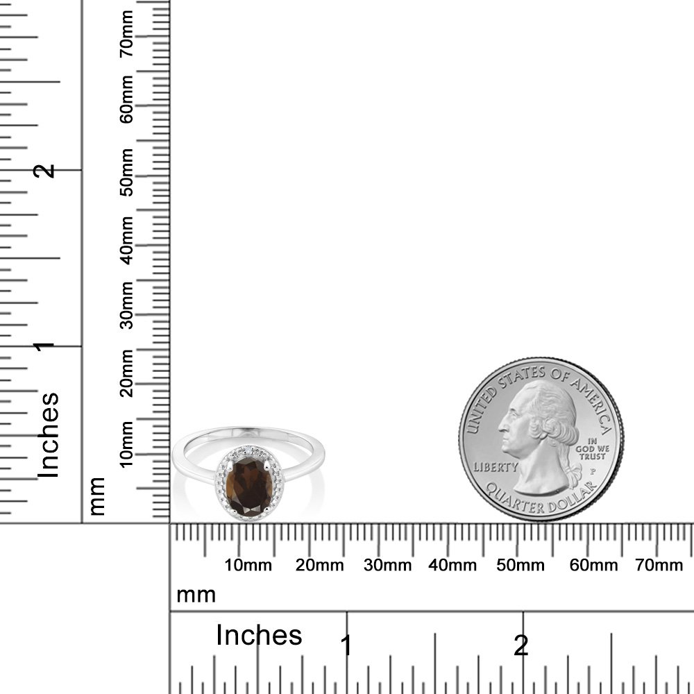 Gem Stone King 925 Sterling Silver Brown Smoky Quartz and White Diamond Engagement Ring For Women (1.21 Cttw, Gemstone Birthstone, Oval 8X6MM, Available In Size 5, 6, 7, 8, 9)