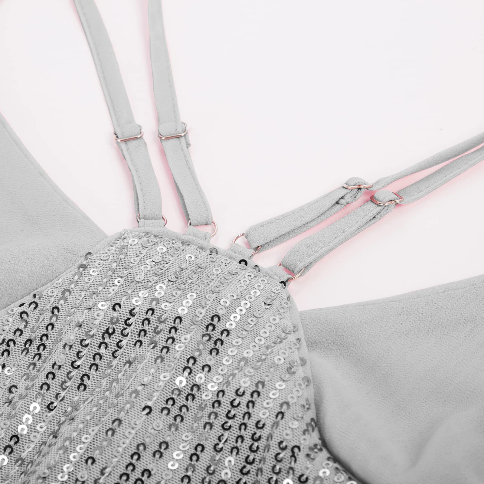 GRACE KARIN Women's Sleeveless Sparkle Shimmer Camisole Vest Double Strap Sequin Tank Tops Silver Grey