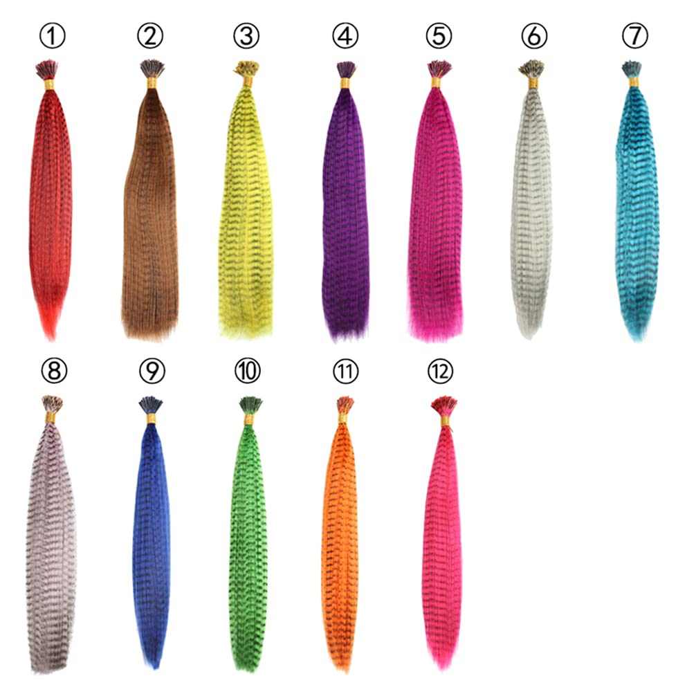 YUDAOHAIR Synthetic Feather Hair Extensions for Women 16 Inch Hairpieces With100pcs Silicone Micro link Beads And 2 Crochet Hooks Hair Feathers with Tools Kit (16'', 12 feather mix colors)