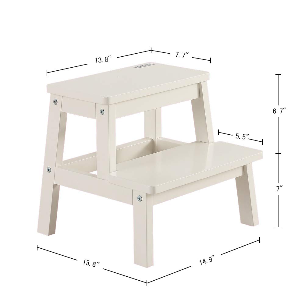HOUCHICS Wooden Step Stool for Adults Kids, Solid Wood Bed Step Stool, Multi-Purpose 2-Step Stool for Kitchen, Bed, Bathroom with 260lb Load Capacity