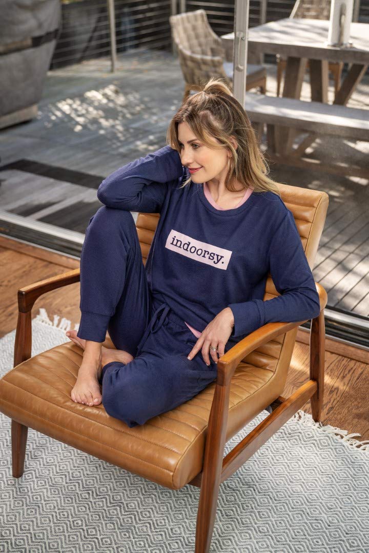 Hello Mello Best Day Ever Top Round Neck Lounge Sweater Long Sleeve Shirt for Women and Girls with Gift Bag - Blue, Medium