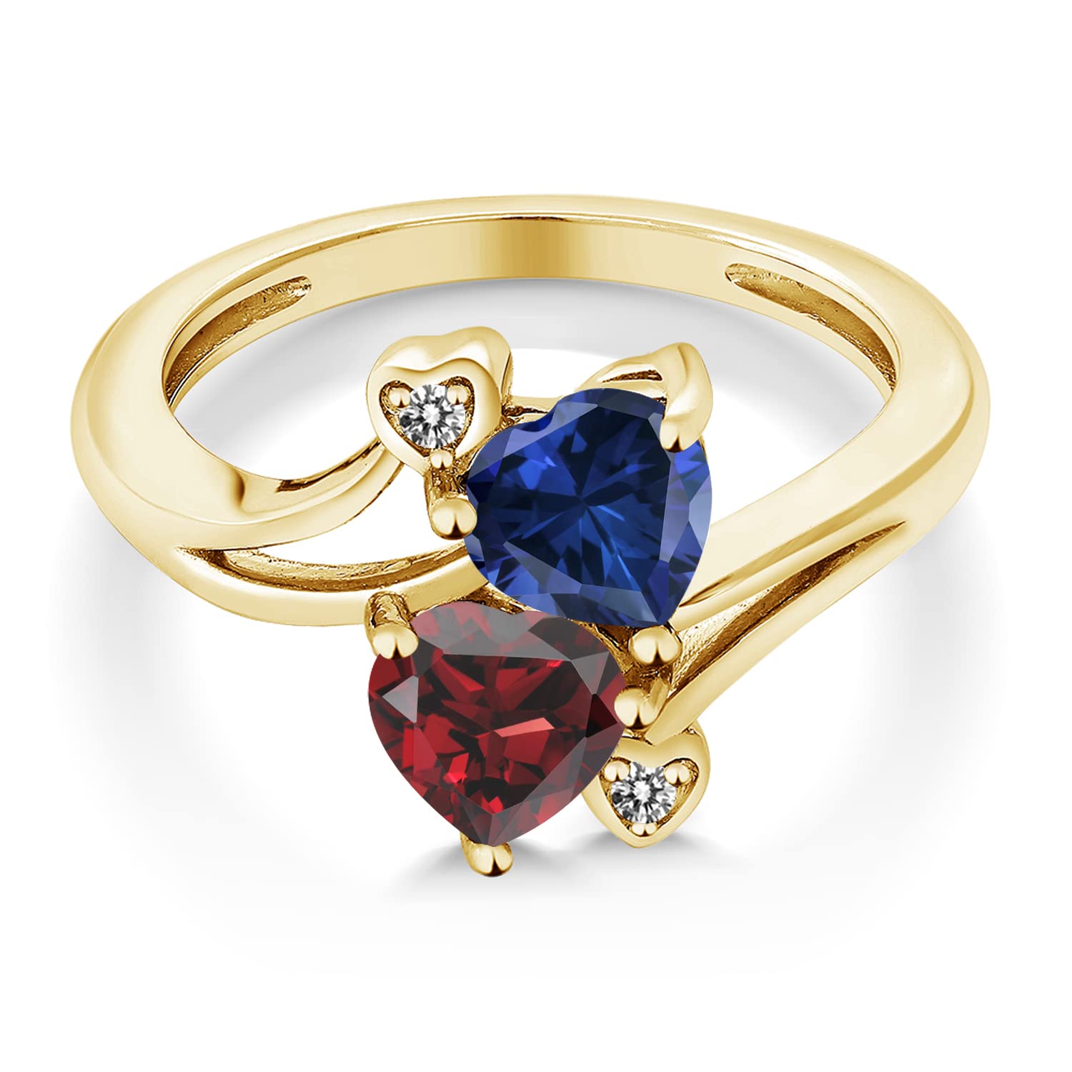 Gem Stone King 10K Yellow Gold Customized and Personalized 2 Gemstone Birthstone Heart Engagement Ring | Wedding Anniversary Promise Ring For Women | Available In Size 5, 6, 7, 8, 9