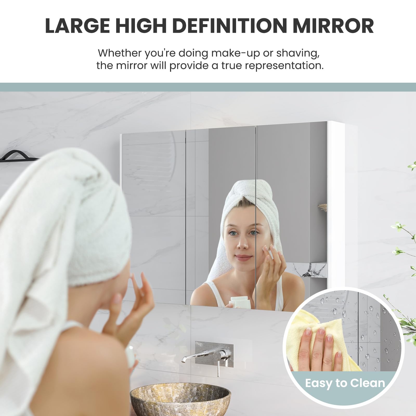Giantex Bathroom Medicine Cabinet with Mirror - Extra Large Wall Mounted Cabinet with 3 Frameless Mirrored Doors, 2 Adjustable Shelves, 36β x 25.5β Recessed or Surface Mount Bathroom Cabinet