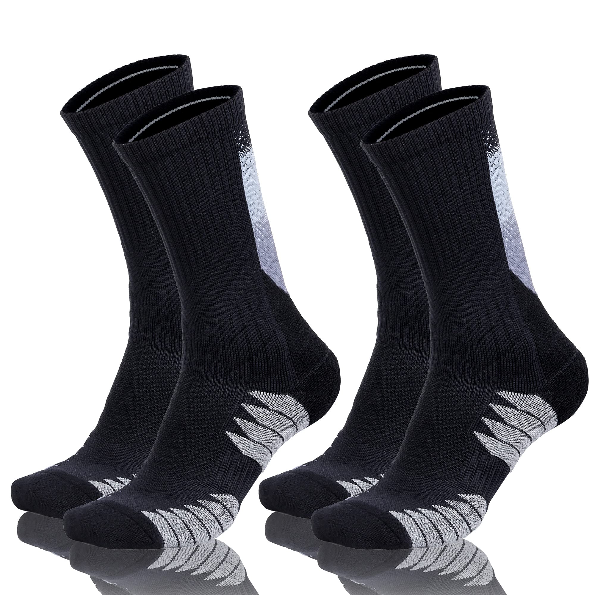 Hylaea Athletic Running Socks with Cushion Crew Length Anti-Blister Moisture Wicking Seamless Toe Black Large 2 Pairs