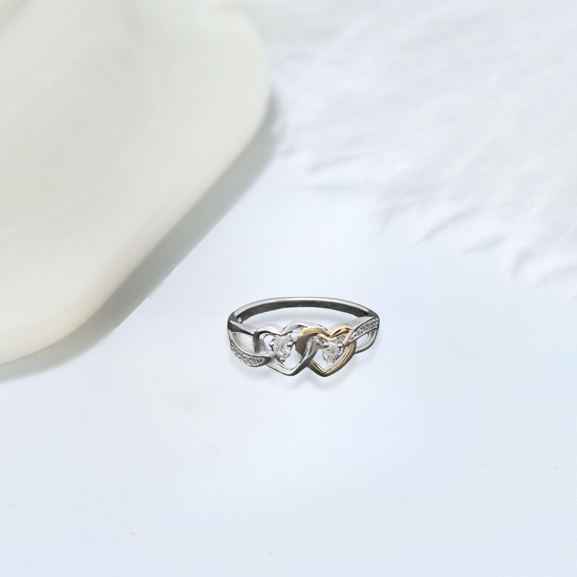 Ginger Lyne Collection Together Promise Ring for Women Double Hearts 925 Sterling Silver AAA Cubic Zirconia Engagement or Bridal Jewelry