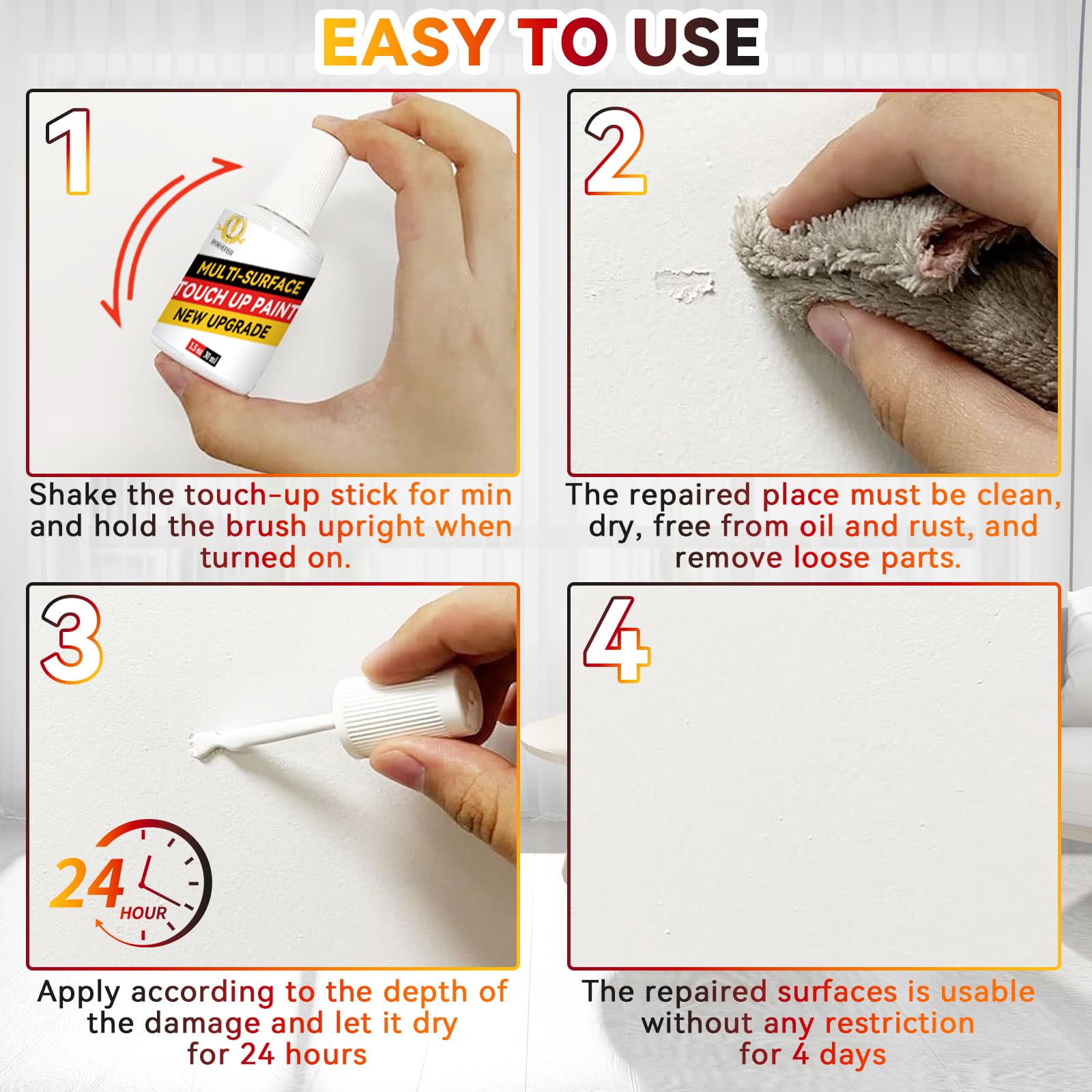 White Touch Up Paint, Multi-Surface Touch Up Paint Pen, White Paint for Chips, Scratches, Interior and Exterior House Paint for Wall Enamel Furniture Appliance Porcelain Cabinet Bath(Semi-Gloss)