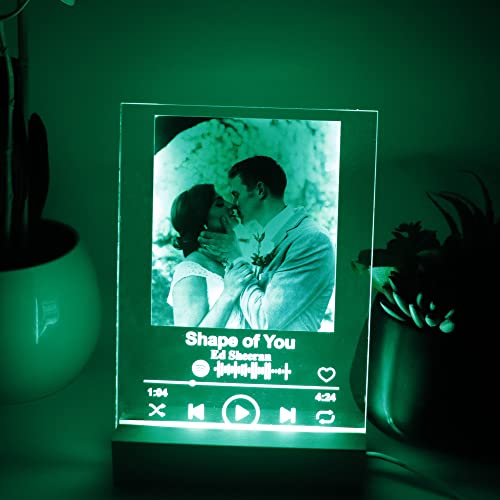 Tina&Co Personalized Acrylic Song Plaque Custom Photo Album Cover Scannable Spotify Code Led Night Light Lamp for Music Lover Boy Friend Girl Friend