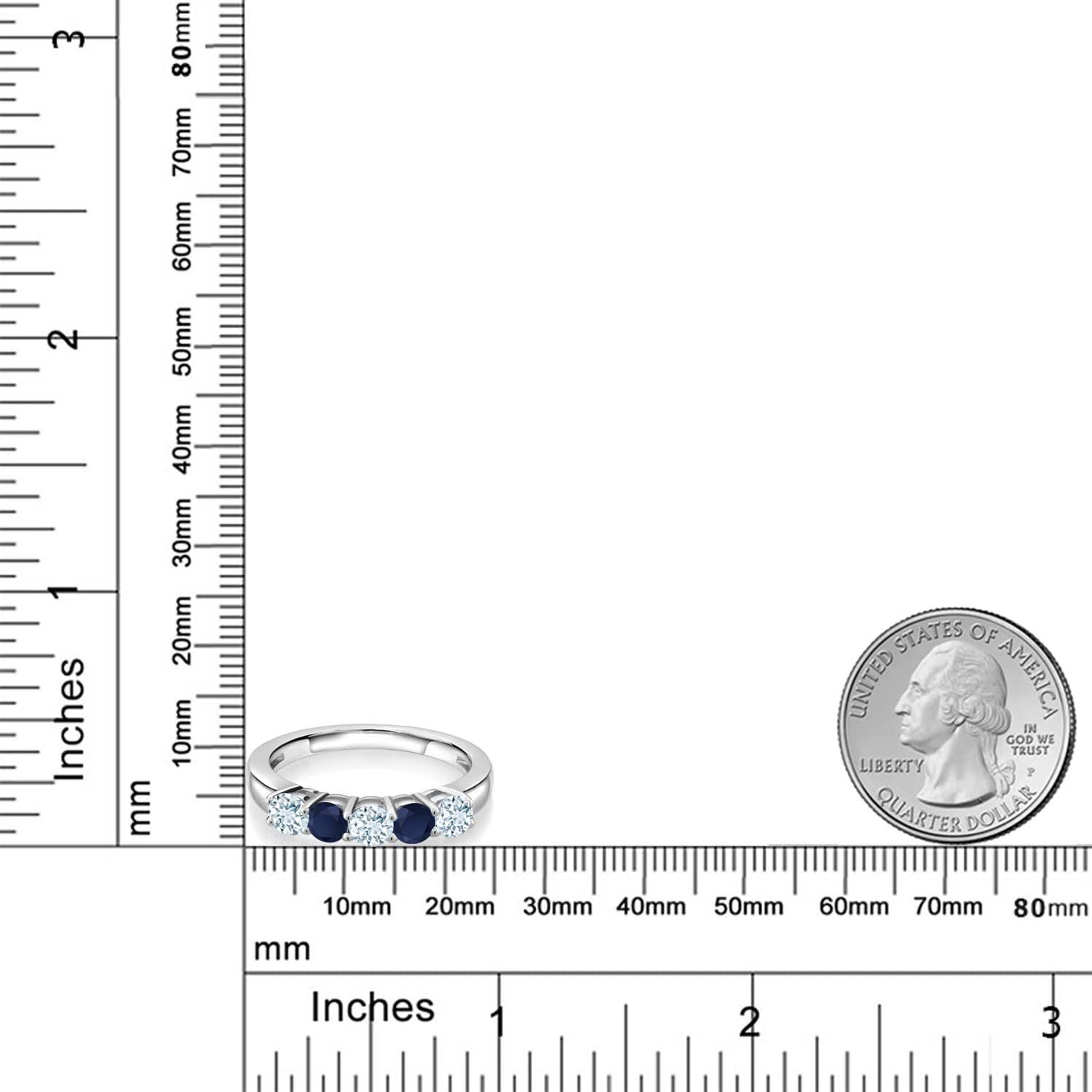 Gem Stone King 925 Sterling Silver Sky Blue Aquamarine & Blue Sapphire Wedding Band Ring For Women (1.01 Cttw, Round 3.5MM, Gemstone Birthstone, Available In Size 5-9)