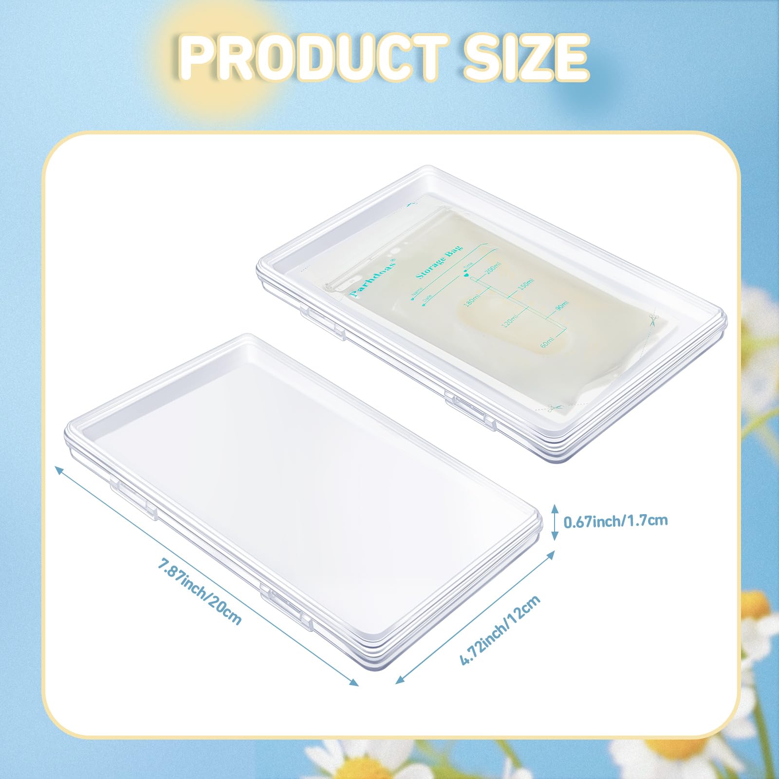 Hushee 12 Pcs Clear Flat Breast Milk Freezer Storage Organizer Space Saving Breastmilk Storage Breastmilk Freezer Tray Breastfeeding Bag Organization, 7.87 x 4.72 x 0.67 in