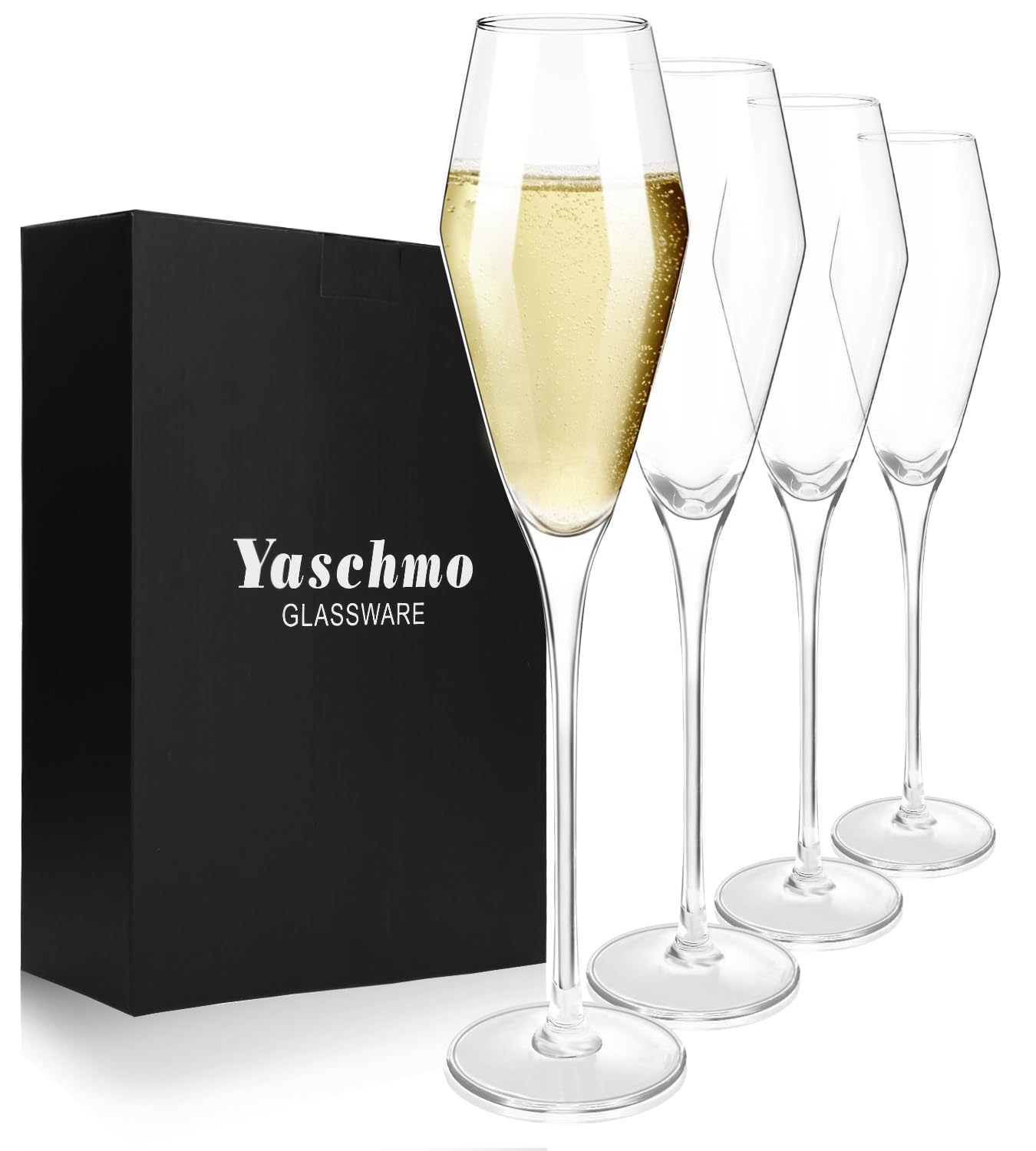 Yaschmo Champagne Flutes Glasses Set of 4, 8.4 oz Hand Blown Crystal Wedding Flutes Glasses, Elegant Tulip Glasses - Ideal Gift for Wedding, Anniversary,Christmas Day (4 Count (Pack of 1))