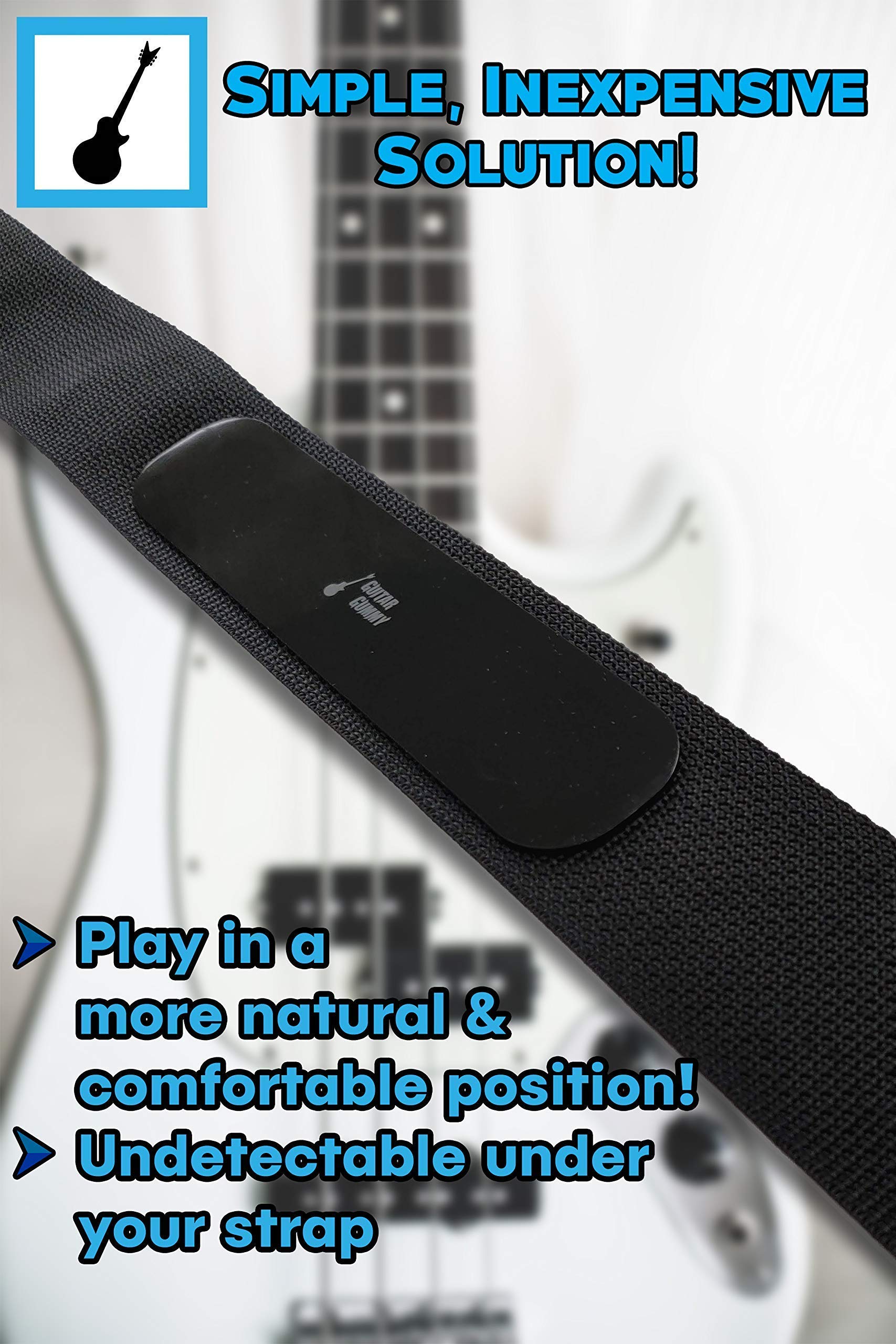 Guitar Gummy™ The ORIGINAL Guitar Strap Non Slip Grip Strip Pad; Prevent Neck Dive - SET of 4 PIECES; Large Black (Black)
