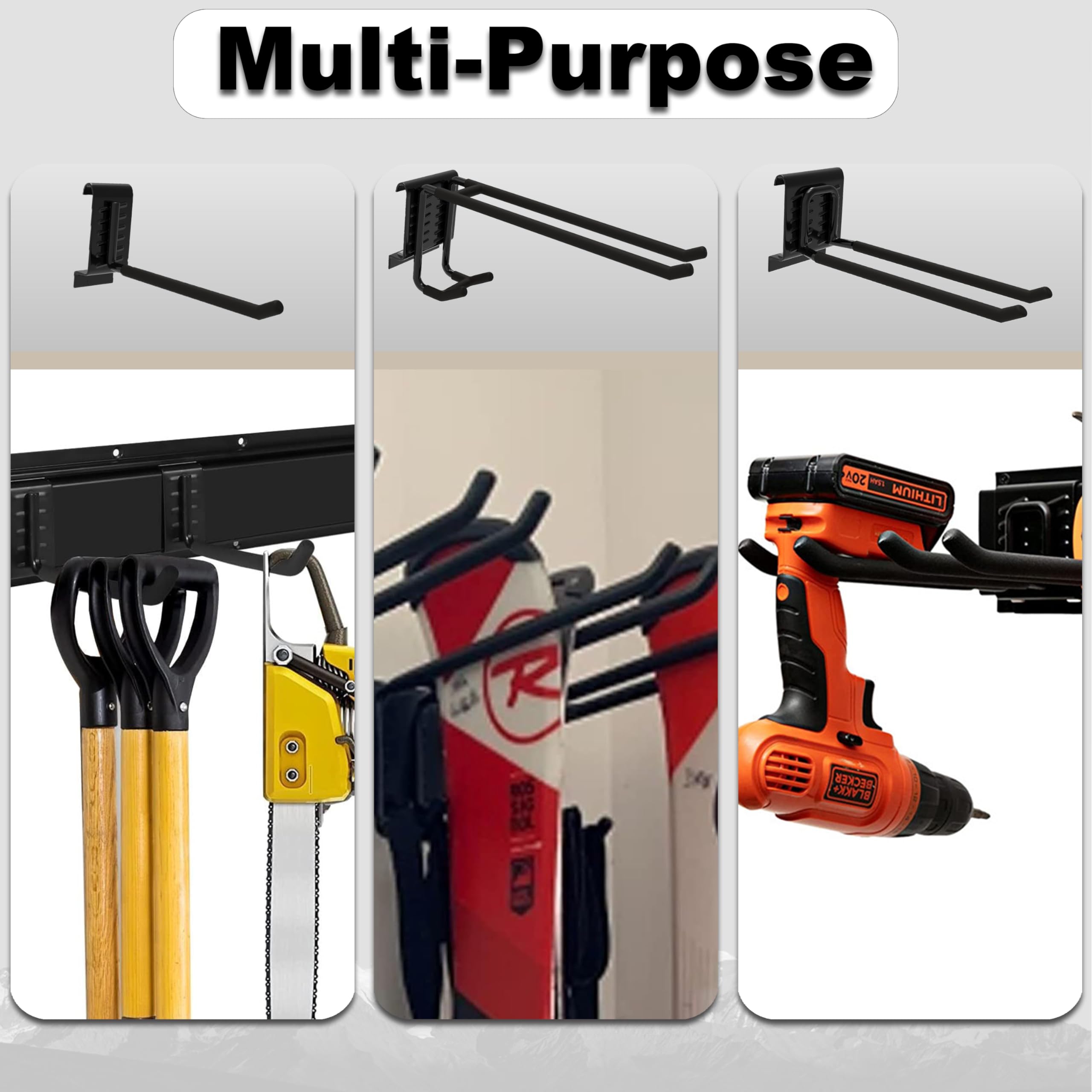LOKMON Garage Tool Organizer Wall Mount 48 Inch Garden Yard Tool Organizer Adjustable Tool Hangers Wall Shovel Holder 3 Rails & 9 Hooks Heavy Duty Tool Rack - 330lbs Max Load