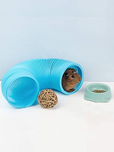 QWINEE Hamster Fun Tunnel Plain Pet Fordable Exercising Training Hideout Tunnel Scalable Pet Plastic Tube Toys for Guinea Pigs Gerbils Rats Mice Ferrets and Other Small Animals Blue One Size