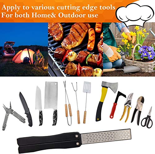 XILEWHZF 2 Pcs 400/600 Grit Portable Handheld Double Sided Sharpener Pocket Diamond Knife Sharpening Stone for Kitchen, Garden, Outdoor tools Fine/Coarse Grinding (Black/Orange)