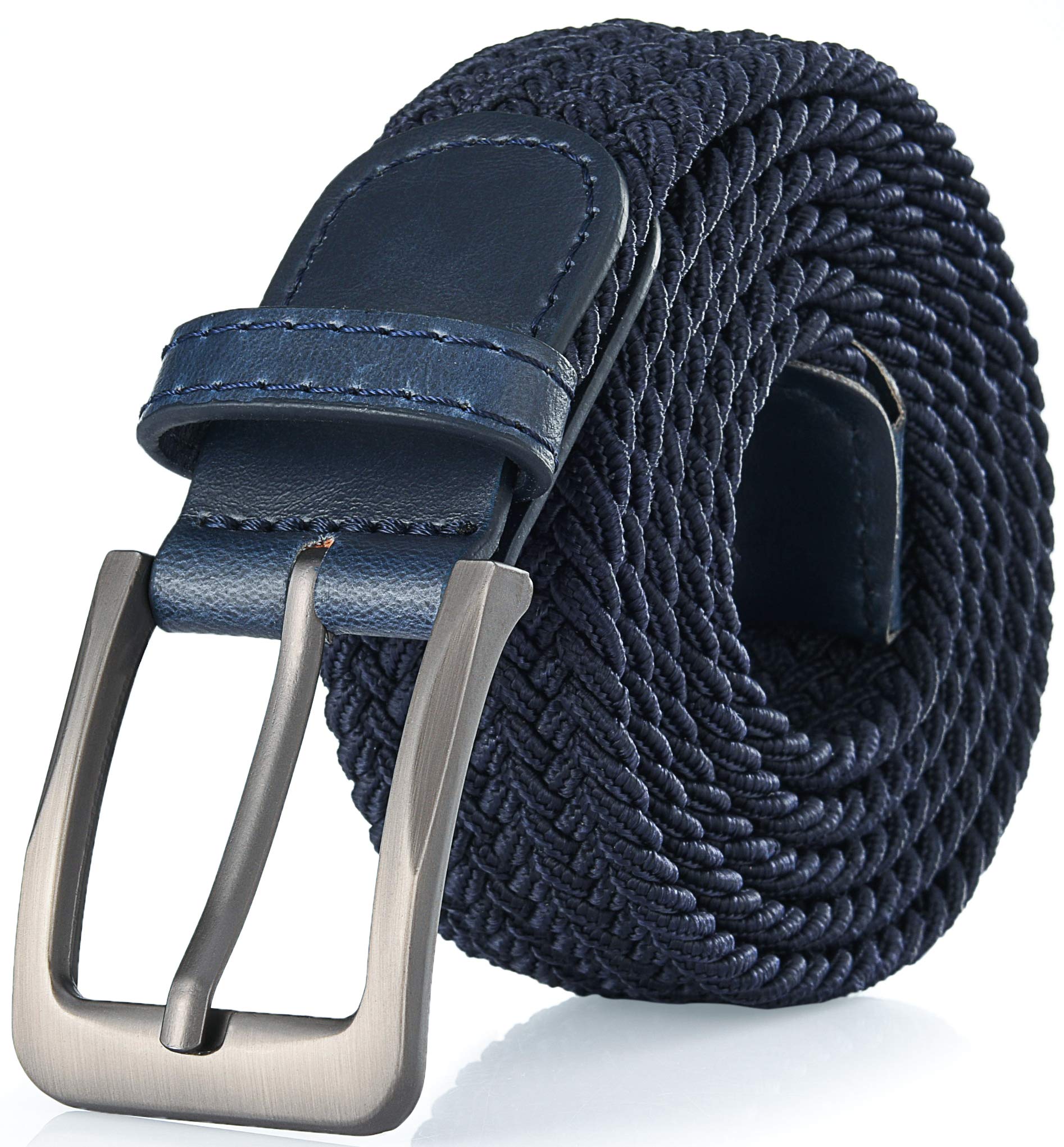 GALLERY SEVEN Woven Elastic Braided Belt For Men - Fabric Stretch Casual Belt - Navy - Medium (36-40")