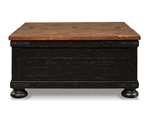 Signature Design by Ashley Valebeck Farmhouse Lift Top Coffee Table with Storage, Distressed Brown & Black Finish, 36 in x 36 in x 18 in