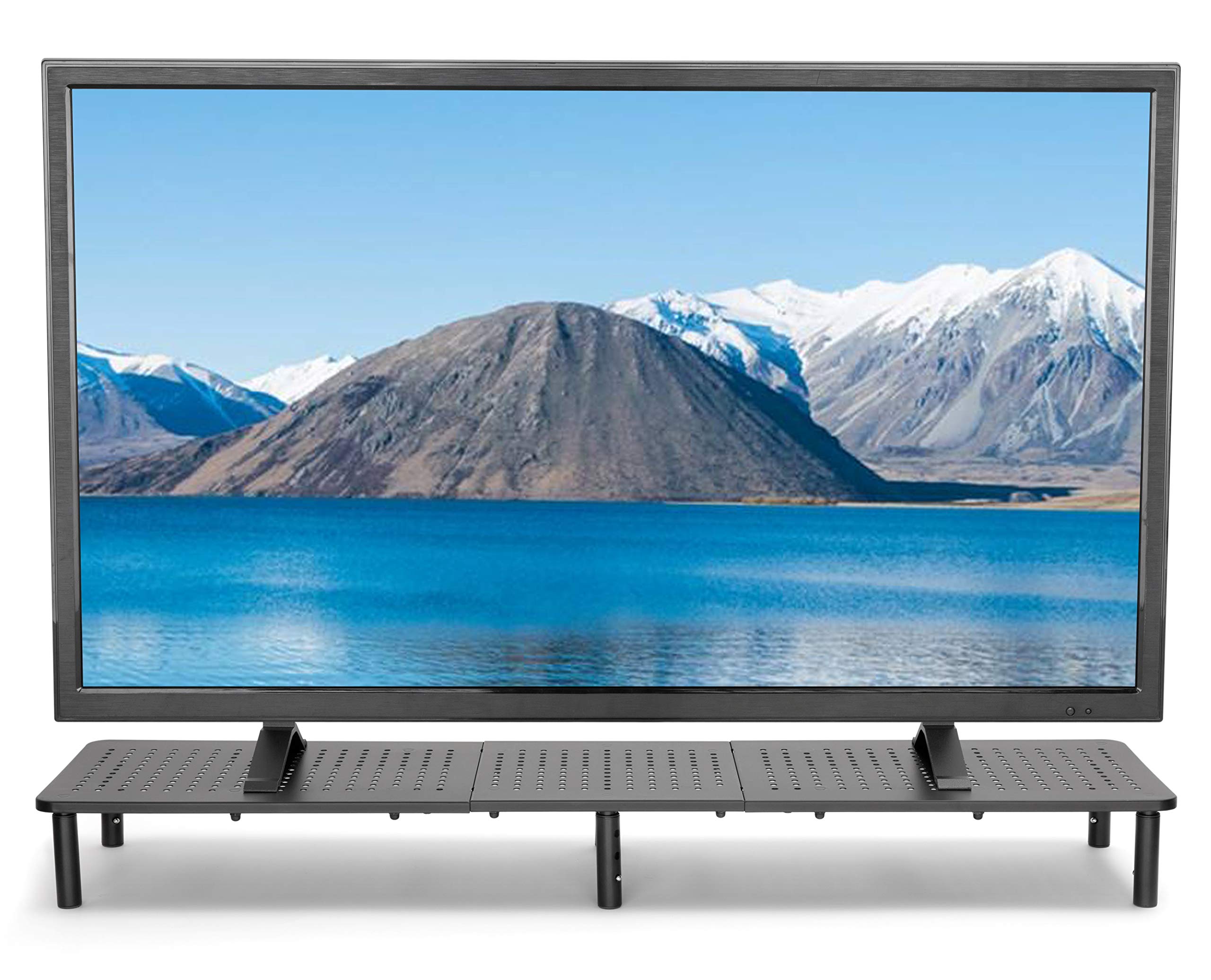 Husky Mounts Large Dual Monitor Stand Riser, Adjustable Legs, 39" x 9.25" x 5.5" Max Height, Matte Black Steel