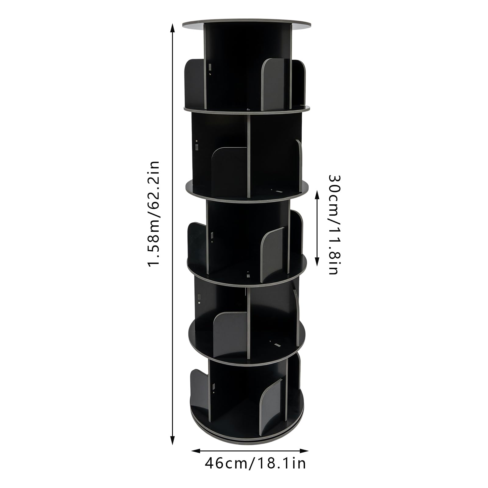 Rotating Bookshelf, 5-Layer Corner Bookcase Spinning Bookshelf, Floor-mounted Black Bookcase Book Storage Rack, 360° Display Rotating Bookrack Tower For Study Room, Living Room, Bookstore (5 Tier)