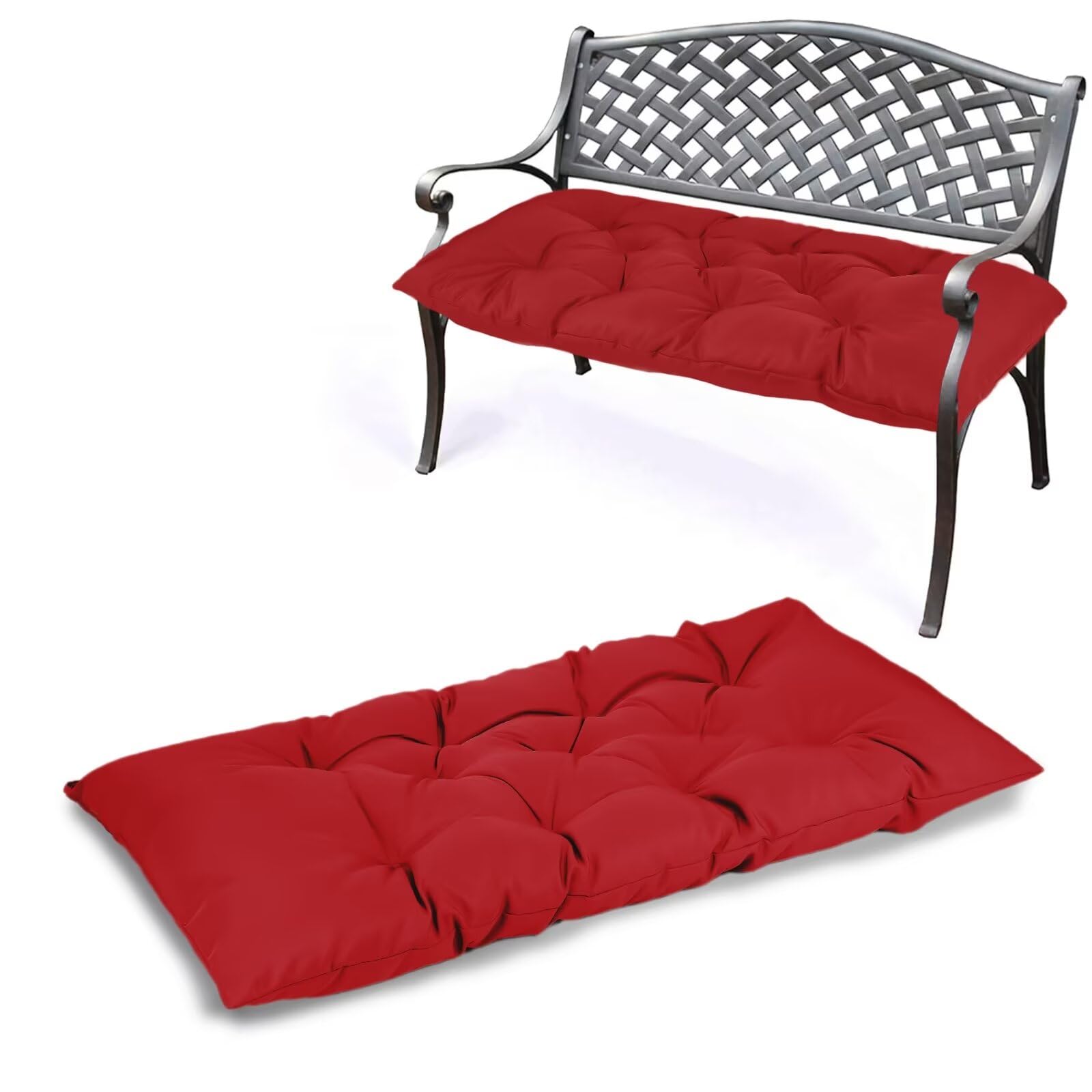 Yddsky 47.3 in Waterproof Indoor/Outdoor Garden Bench Seat Cushions,Thicken Patio Bench Soft Rocking Chairs Pad Lounger Seat for Wicker Loveseat Settee(47.3 X 19.6 X 3.9 inch,Red )
