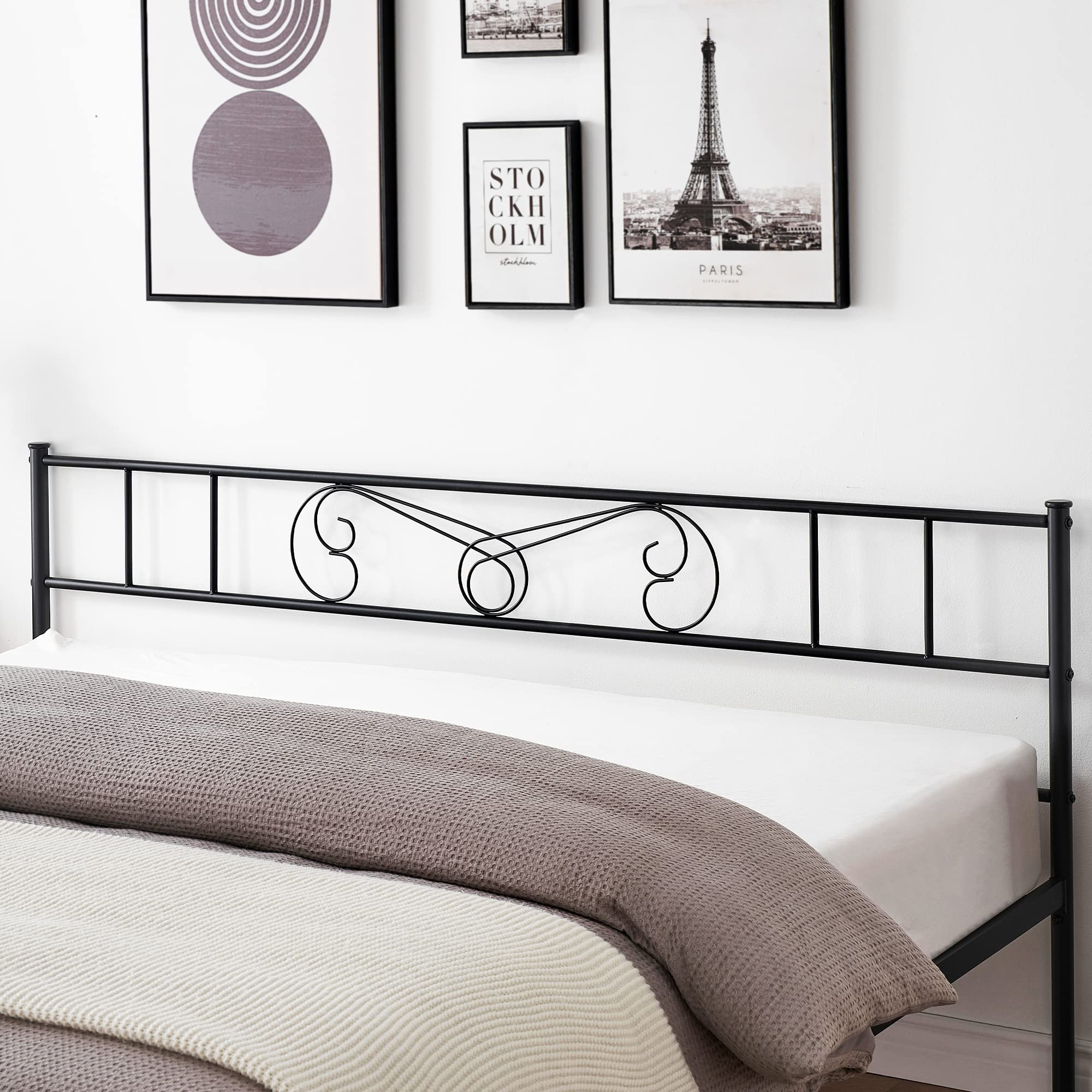 GAOMON King Size Sturdy Modern Stylish Iron Bed Frame with Headboard and Footboard Metal Platform Bed - Simple Assembly, No Box Spring Needed, Under Bed Storage