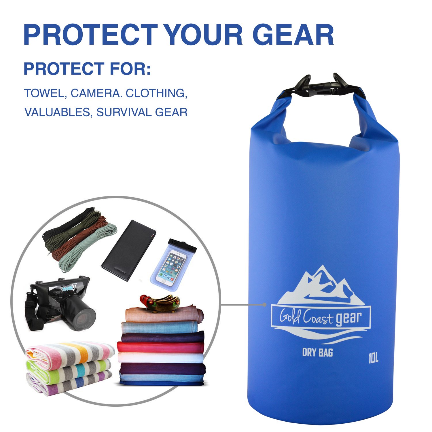 Gold Coast gear Dry Bag Waterproof Sack Multiple Sizes with Shoulder Strap (Light Blue, 5L)