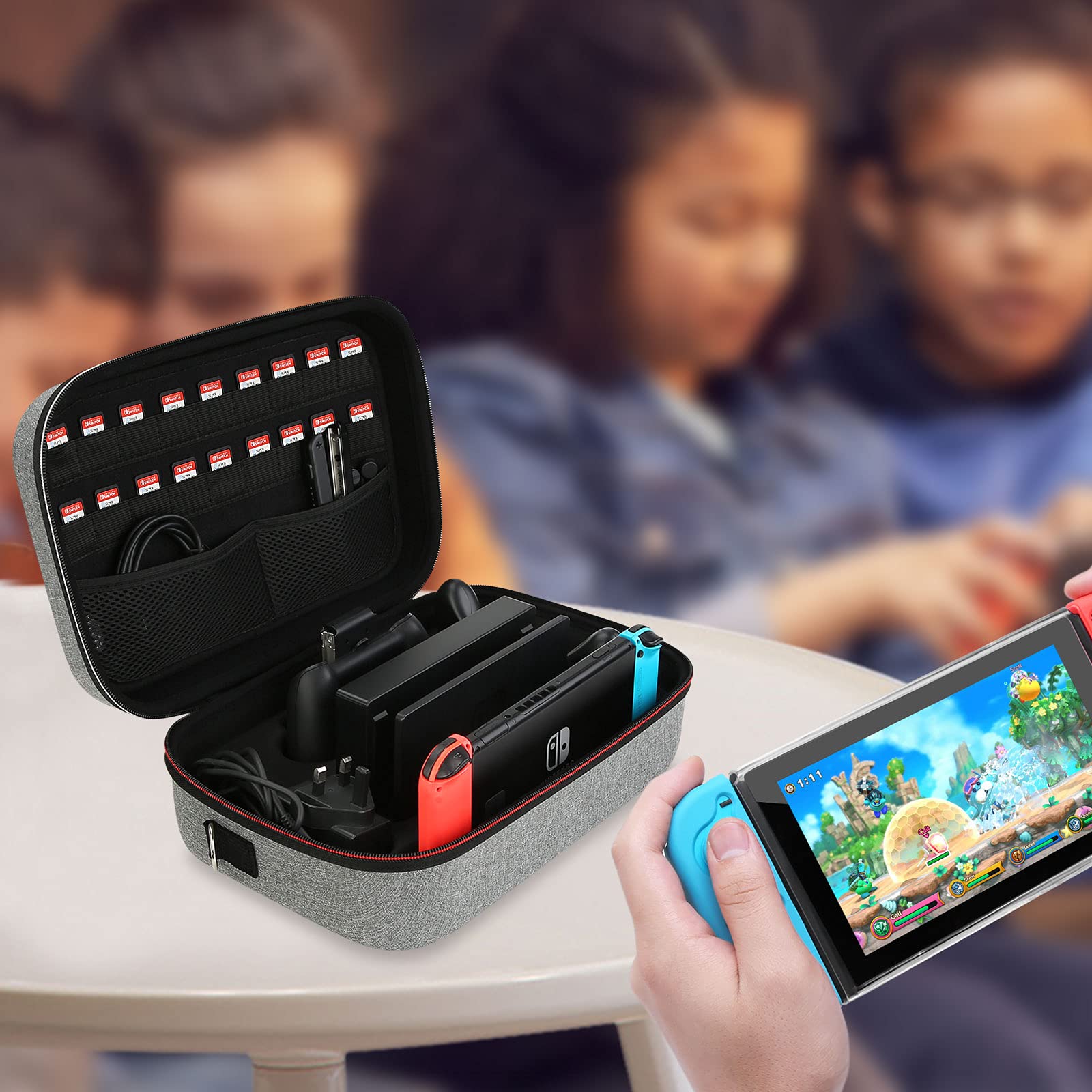 HEYSTOP Carrying Case Compatible with Nintendo Switch, Switch Case with 18 Games Cartridges Protective Hard Shell Travel Carrying Case Pouch for Nintendo Switch Console & Accessories (Grey)
