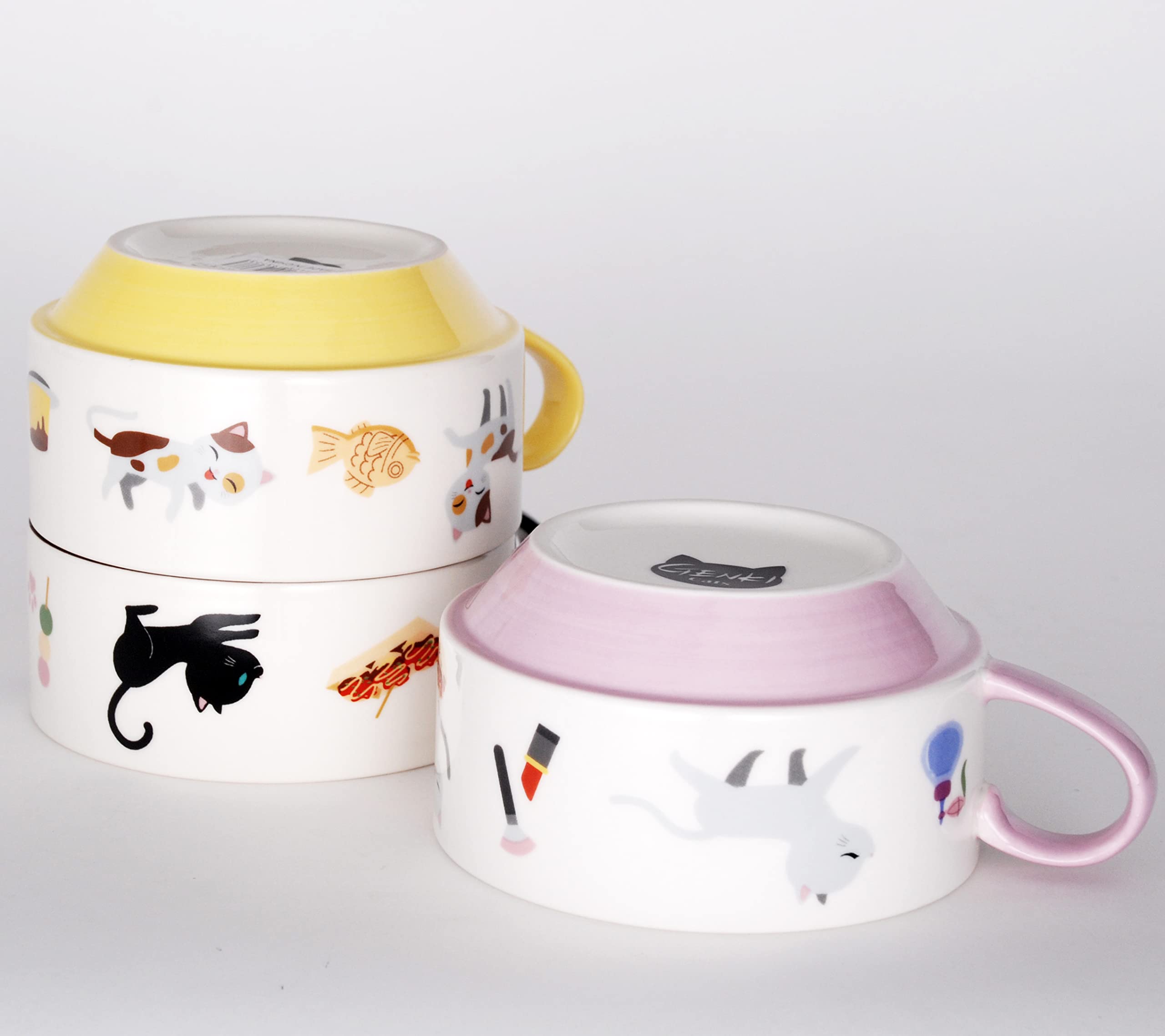 Fuji Merchandise Genki Cats Stackebale Coffee Cups With Handle 11 fl oz Kitten Neko Design (Runa)