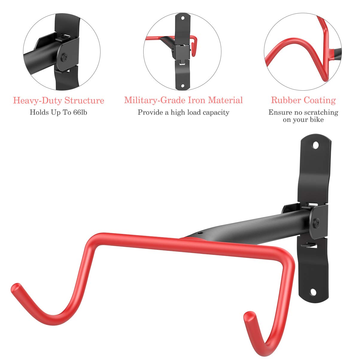 Housolution Bike Hanger Rack, Heavy Duty Foldable Garage Wall Mount Bike Hanger Storage System, Horizontal Bike Hook with Anti-Scratch Rubber Coating - Holds up to 66 lb with Screws - Orange
