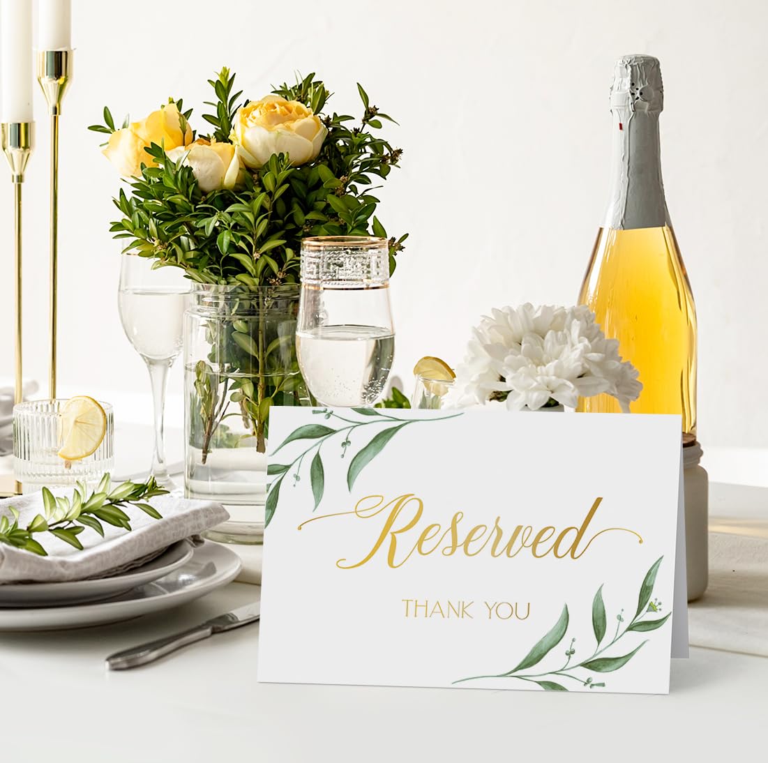 Reserved Table Signs(4x6 Inch, 20 PCS), Reserved Table Tent Card for Wedding, Double Sided Reserved Table Signs,Greenery Reserved Signs for Party Restaurant -YDC01