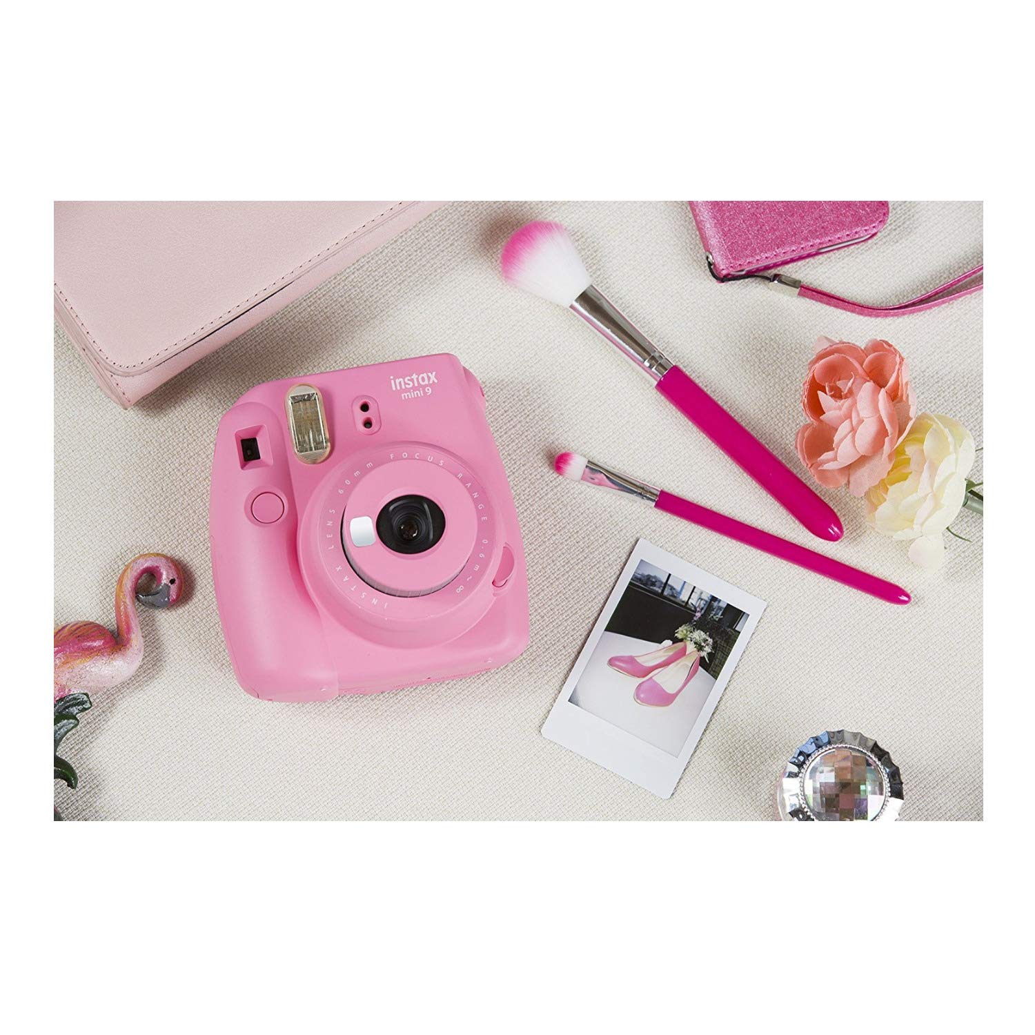 Fujifilm instax Mini 9 Instant Camera (Flamingo Pink) and instax Film Twin Pack (20 Exposures) Bundle Pink