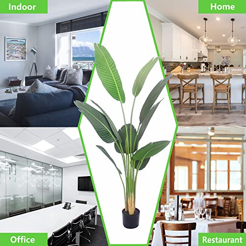 Softflame 5ft Bird of Paradise Palm Artificial Tree, Tropical Plants in Pot, Real Touch Technology, Artificial Plant with 3 Trunks, Perfect for Home Office Indoor Decoration