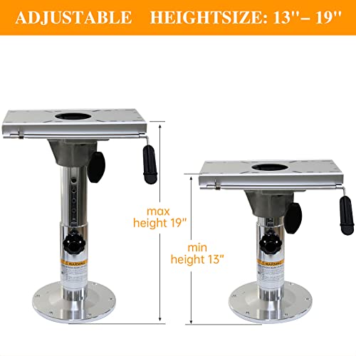 POROHOM Aluminum Adjustable Height Locking Boat Seat Pedestal with Slide,Boat Chair Base with height adjustable from 13 inches to 19 inches, silvery
