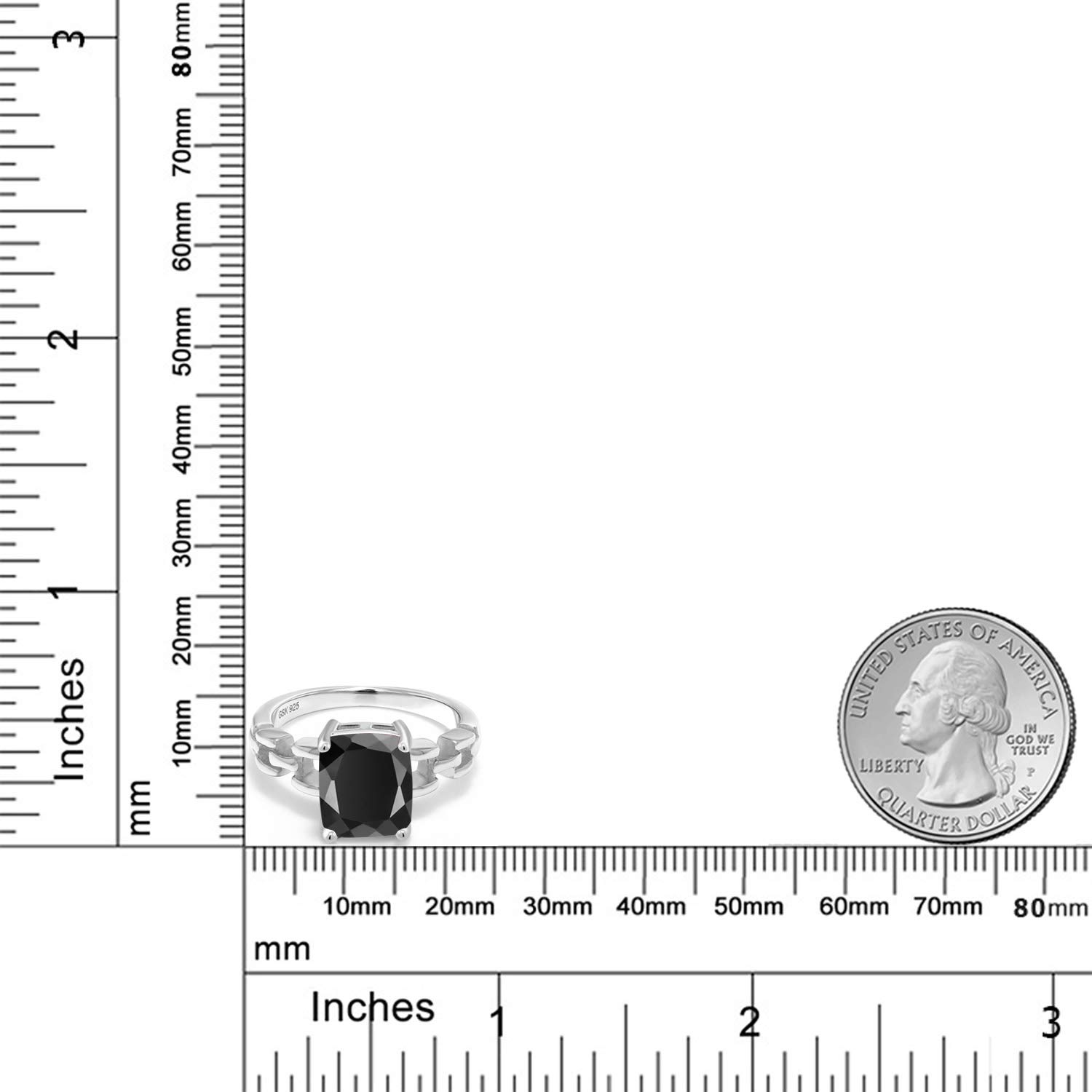Gem Stone King 925 Sterling Silver Black Onyx Link Style Solitaire Engagement Ring For Women (2.73 Cttw, Cushion Cut 10X8MM, Gemstone Birthstone, Available in size 5, 6, 7, 8, 9)
