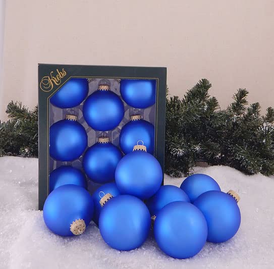 Glass Christmas Tree Ornaments - 67mm / 2.63" [8 Pieces] Designer Balls from Christmas By Krebs Seamless Hanging Holiday Decor (Velvet Classic Blue)