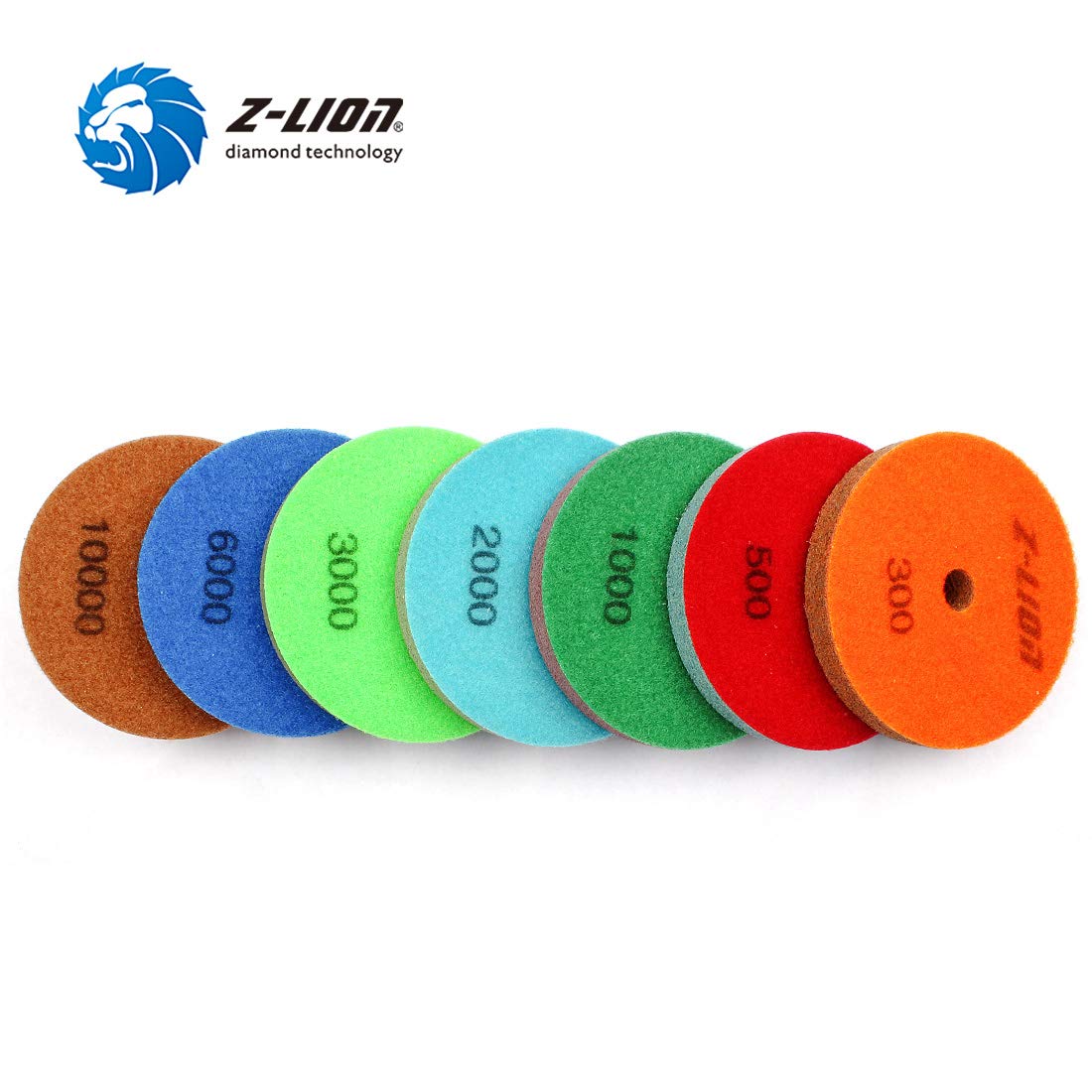 Z-LION 4" Sponge Polishing Pad Wet Use Buffing Pad for Grinder Hoop and Loop Buffing Wheel for Granite Marble Clean(7 pcs,4 Inches)