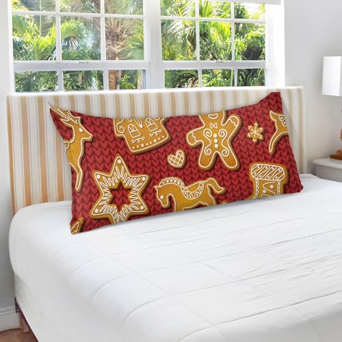 Gingerbread Cookies Christmas Pillowcase for Hair and Skin Body Pillow Cover Long Body Pillowcase 20"X 54" Fluffy Pillow Case with Zipper for Sleeping
