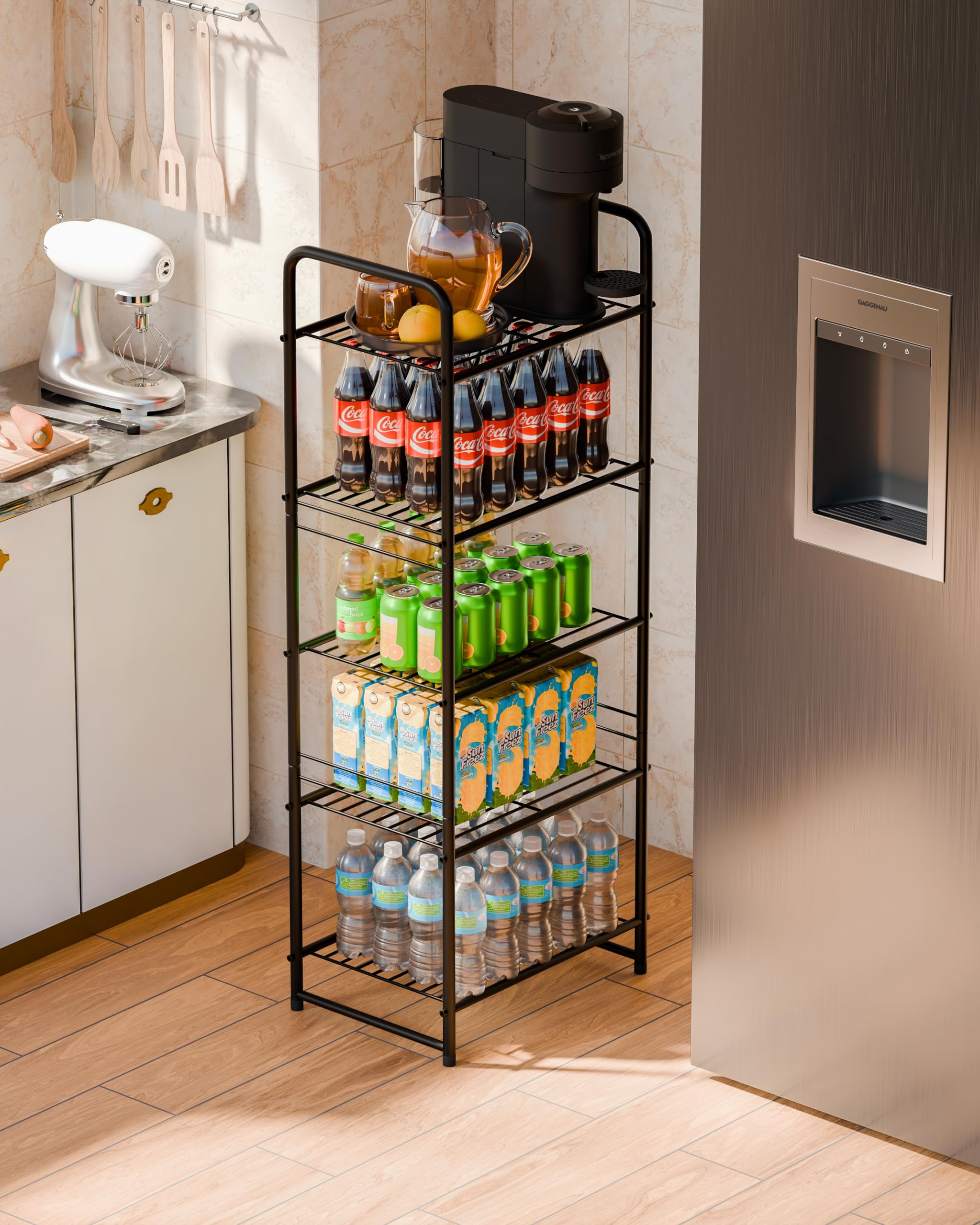 GEORIS 5- Tier Heavy Duty Wire Shelving Storage Rack | Modern Bathroom Shelf | Stackable Plant Standing Shelf Unit | Perfect for Kitchen, Living Room, Balcony | Black