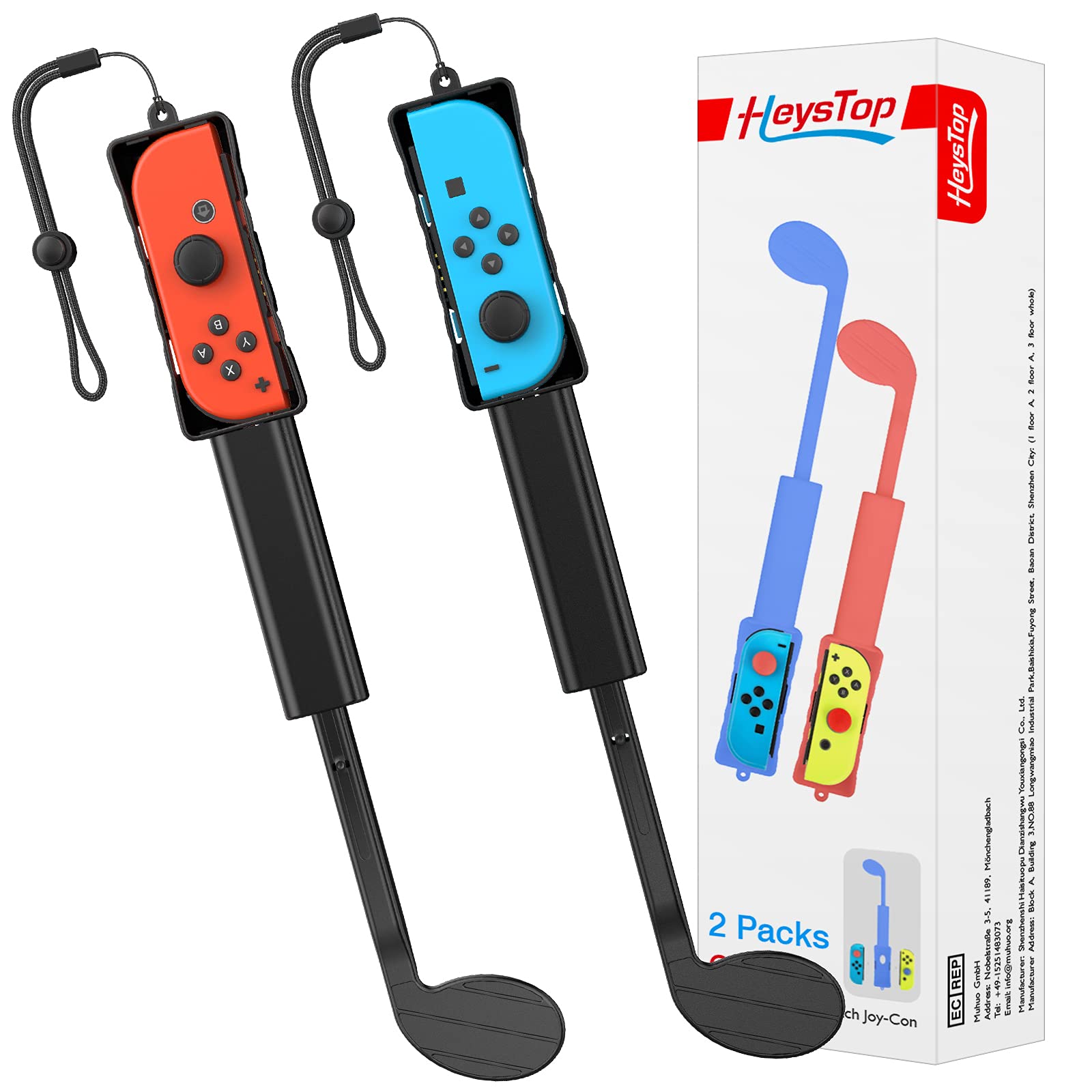 HEYSTOP Switch Mario Golf Club Compatible with Nintendo Switch/Switch OLED Controller Joy-Con, Nintendo Switch/Switch OLED Sports Game Accessories Pack for Mario Golf Super Rush Twin Pack, Black