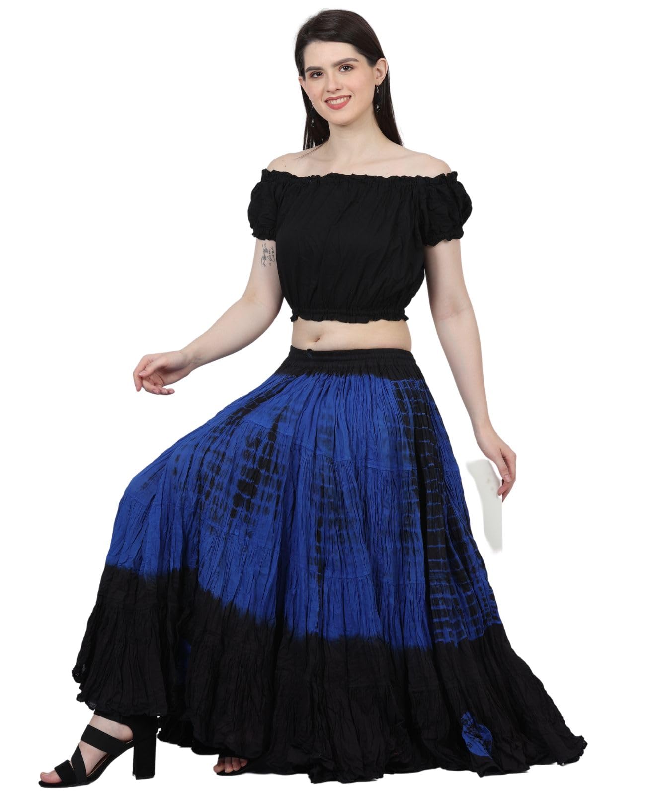 Wevez Women's American 25 Yard Cotton Skirt (Blue Tie Dye)