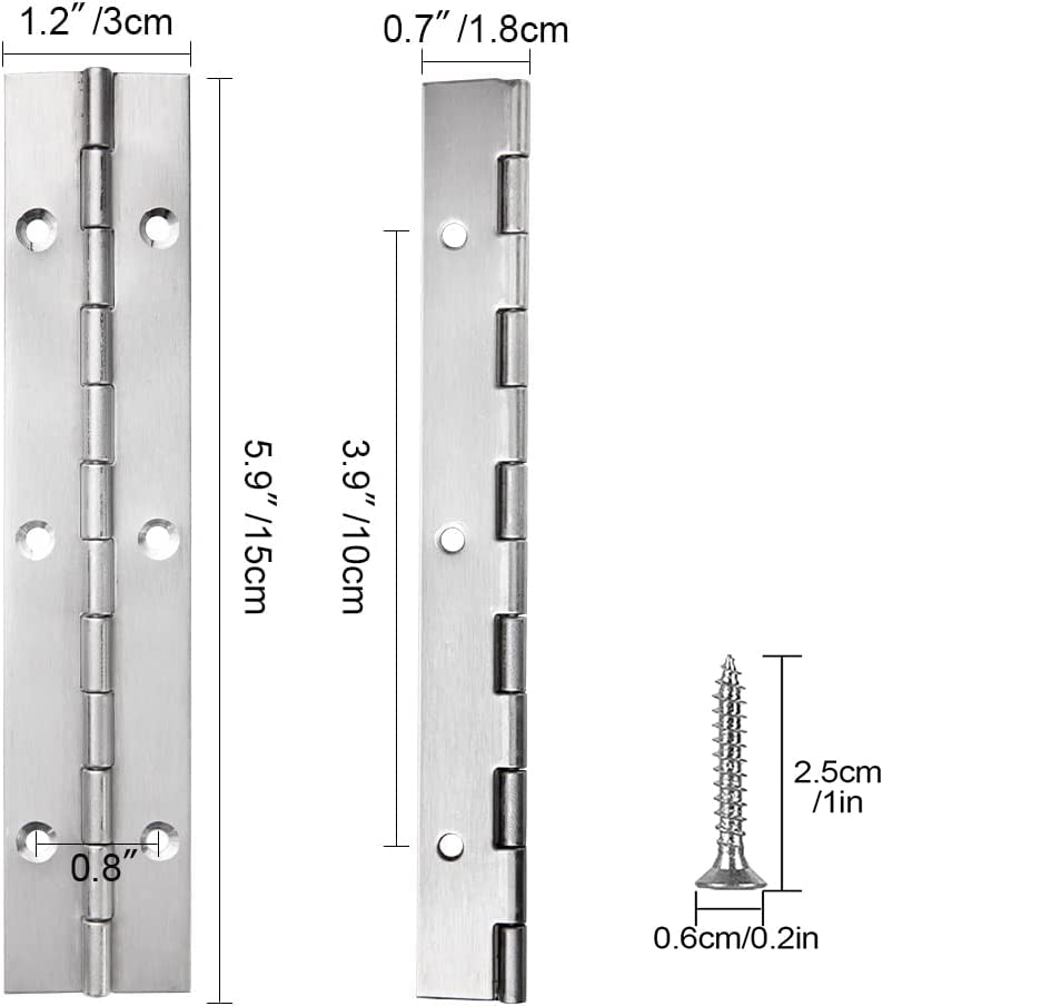 HyPROM Piano Hinge Heavy Duty Continuous & Piano Hinges,6PCS 6Inch Stainless Steel Piano Hinges Folding Door Butt Hinge,0.04" Thickness 1.2”Open Width for Boats Cabinets Storage Box with Screws