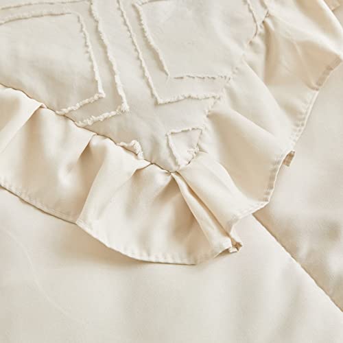 Tufted Ruffle Crib Bedding Set 3 Pieces Baby Boho Quilted Comforter with Fitted Sheet and Bed Skirt - Cute Ruffled Shabby Chic Baby Bedding Soft Blanket Design Cream White