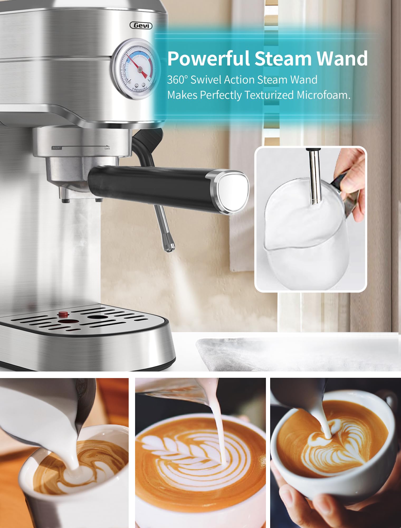 Gevi Espresso Machine & Coffee Maker - 20Bar Semi Automatic Espresso Machine With Grinder & Steam Wand – All in One Espresso Maker & Latte Machine for Home Dual Heating System…