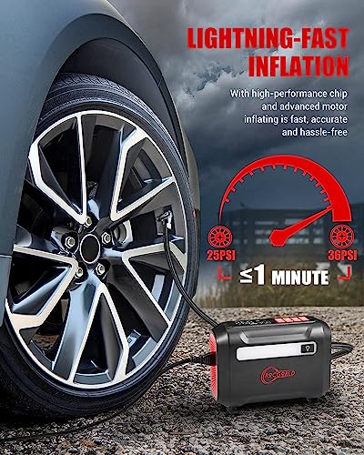 ROCGORLD R8 Tire Inflator Portable Air Compressor, DC 12V Air Compressor Portable with Large Dual Digital Screen, 3X Faster Inflation Air Pump for Car, Bike, Ball, Motor