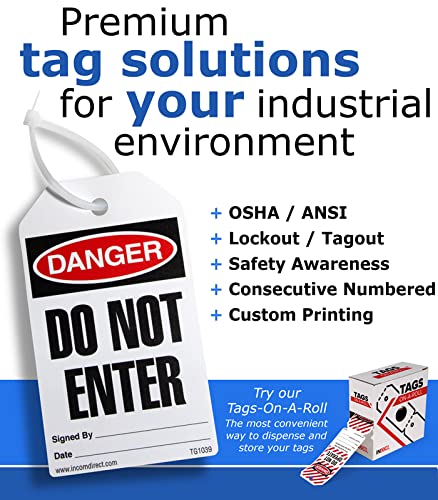 INCOM Manufacturing Lockout Tags On A Roll, Danger Do Not Operate, Heavy-Duty Polytag Stock, Waterproof And Tear-Resistant, Red/Black on White, 6.25 Inch X 3 Inch X 10 Mil Thickness, 100 pack, RT1000C