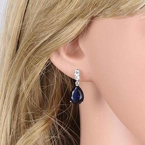 GULICX Fashion Jewellery Silver Tone Blue Zirconia Teardrop Drop Earrings for Women
