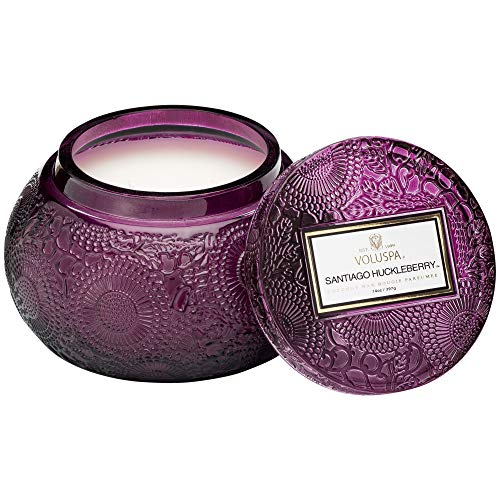 Voluspa Santiago Huckleberry, Glass Chawan Bowl Candle, 14 oz, 50 Hour Burn Time, All Natural Wicks and Coconut Wax for Clean Burning, Vegan, Poured in the USA