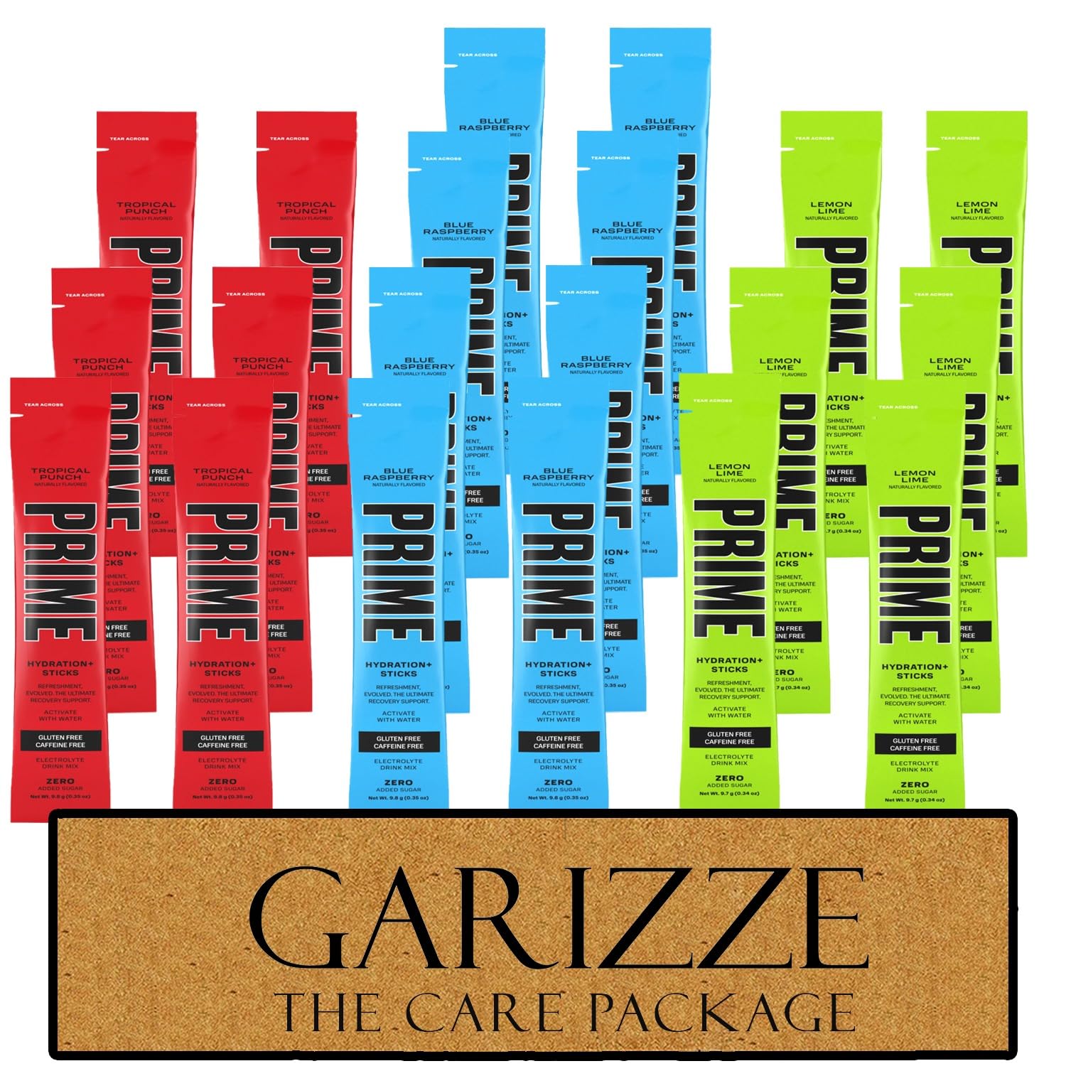 GARIZZE Bundle Prime Hydration Drink Mix Packets Variety pack - Blue Raspberry, Lemon Lime and Tropical Punch, Total 20 Prime Drink Hydration Packets Powder Sticks